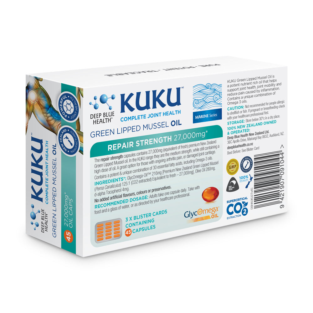 KUKU Mussel Oil 27,000 - Repair Strength - 45 caps - Deep Blue Health NZ